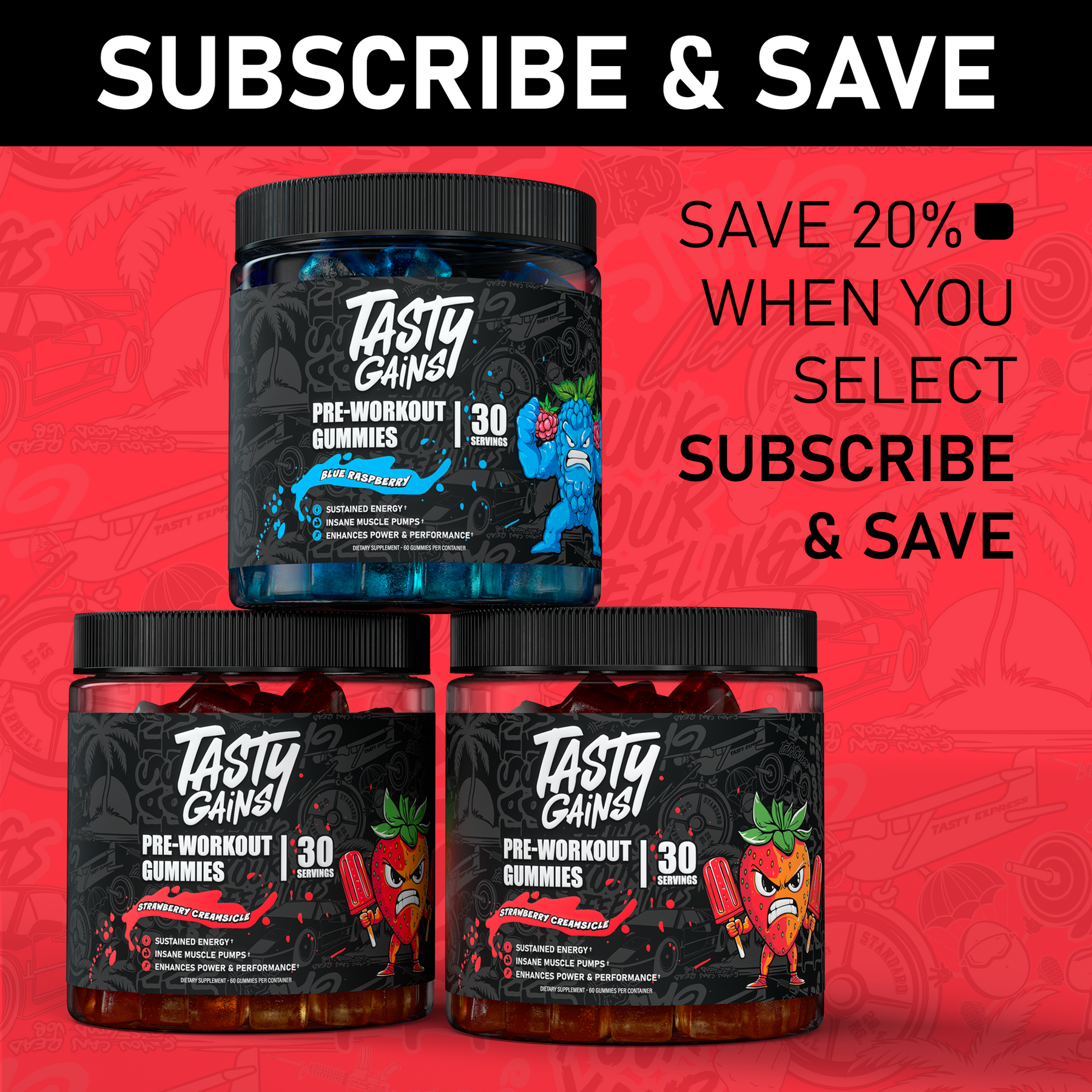 Tasty Gains Pre-Workout Gummies