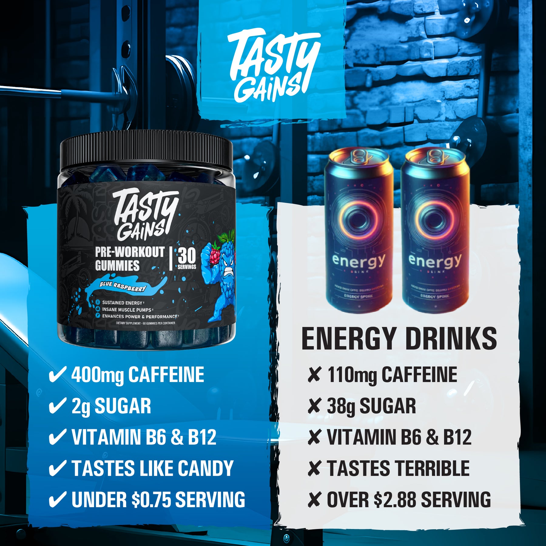 Tasty Gains Pre-Workout Gummies